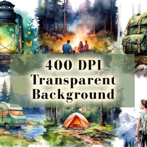 Watercolor Camping Clipart Bundle 20 PNG Graphics - Tent, Campfire ...