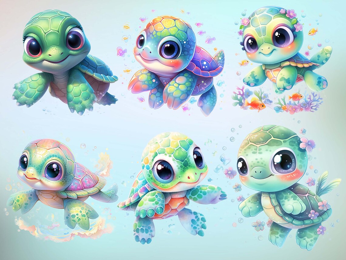 Baby Turtle PNG Bundle, 20 Turtle Clipart Graphics, Cute Turtle ...