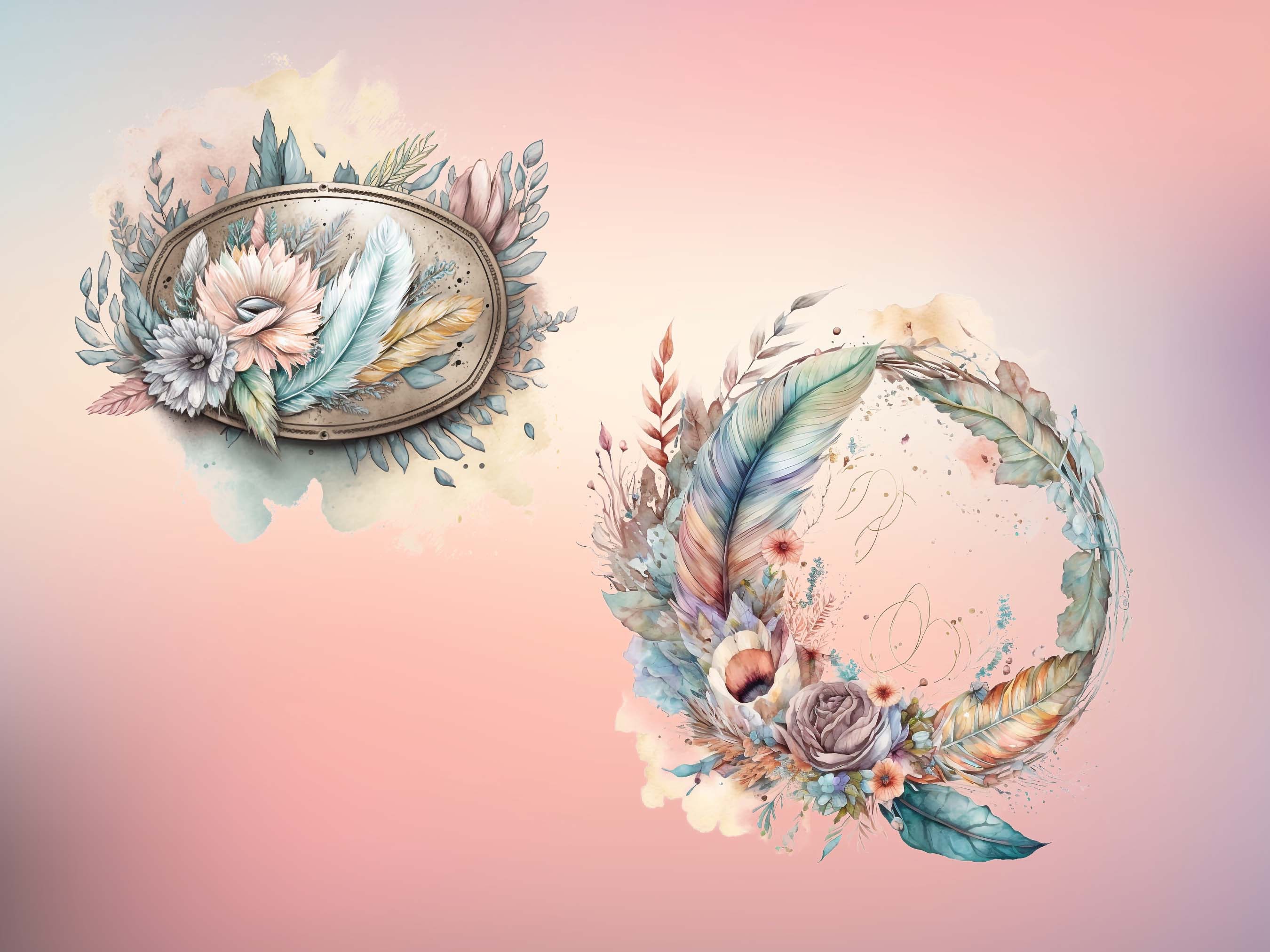 Watercolor Pastel Country Western Boho Clip Art Bundle 20 PNG Graphics ...