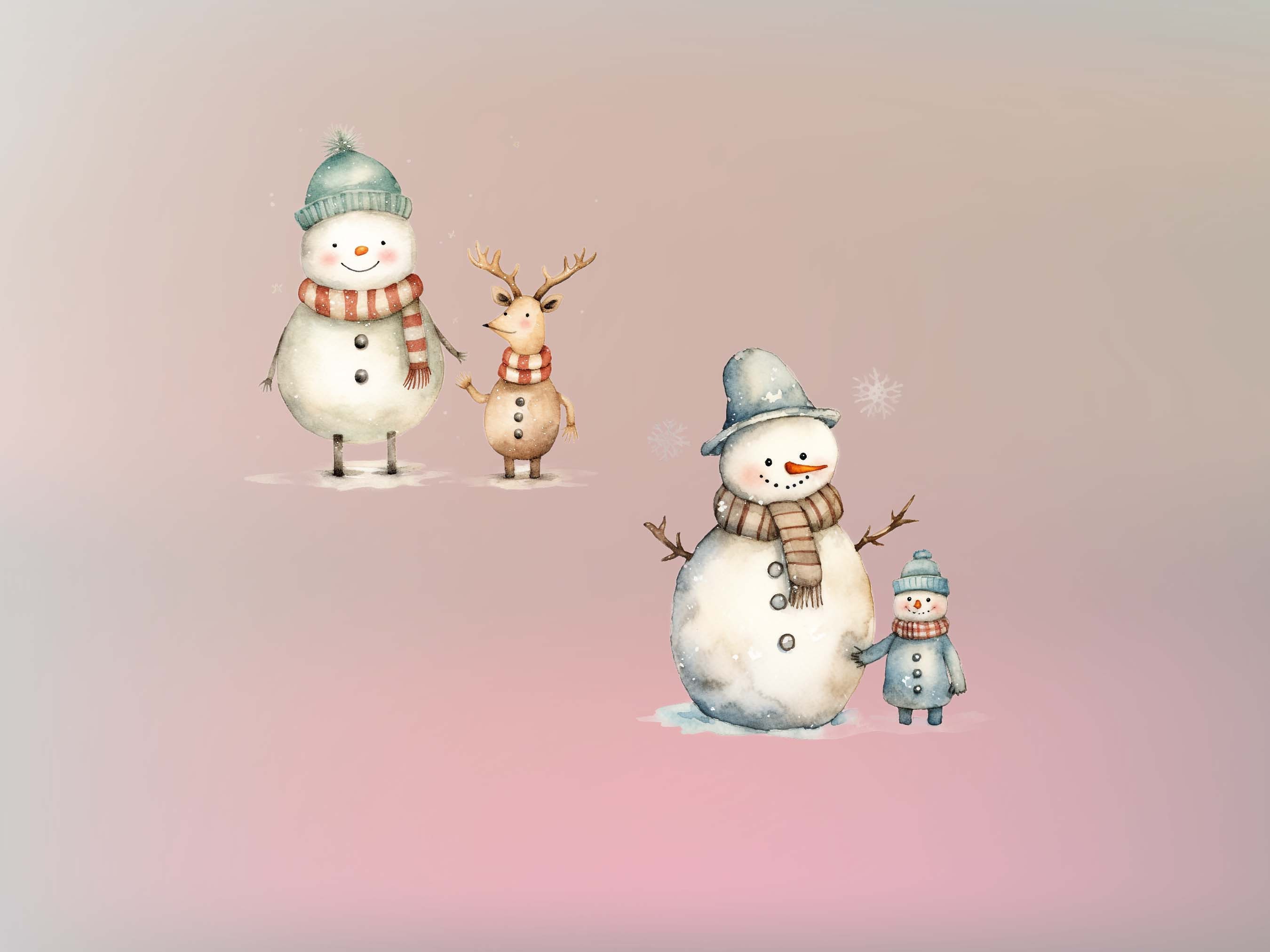 Cute Watercolor Snowman PNG - Clipart Bundle of 20 - Christmas Holiday ...