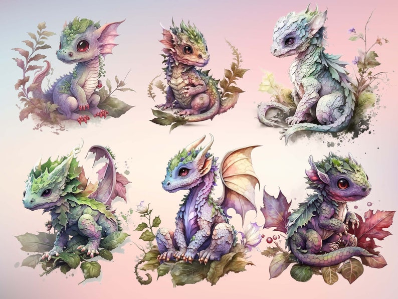Magical Baby Dragons Watercolor Clipart Bundle 20 Mystical Fairytale ...