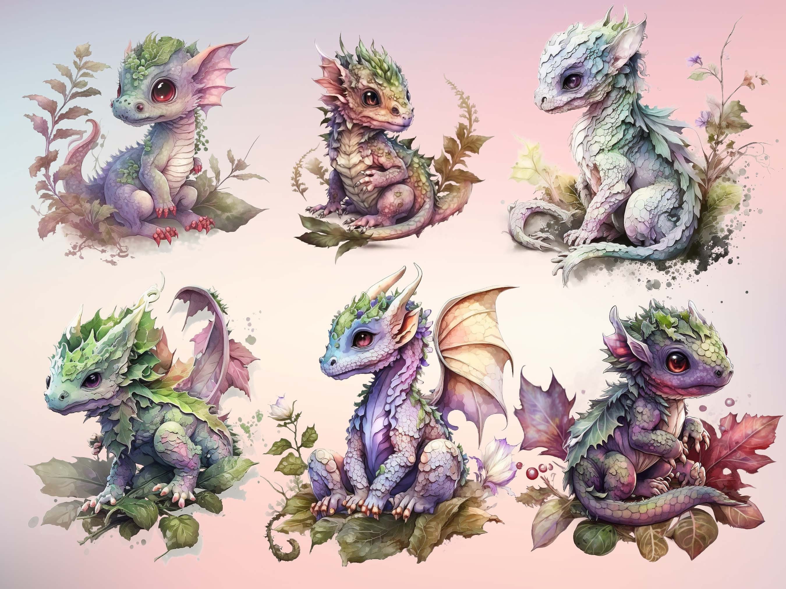 Magical Baby Dragons Watercolor Clipart Bundle 20 Mystical Fairytale ...
