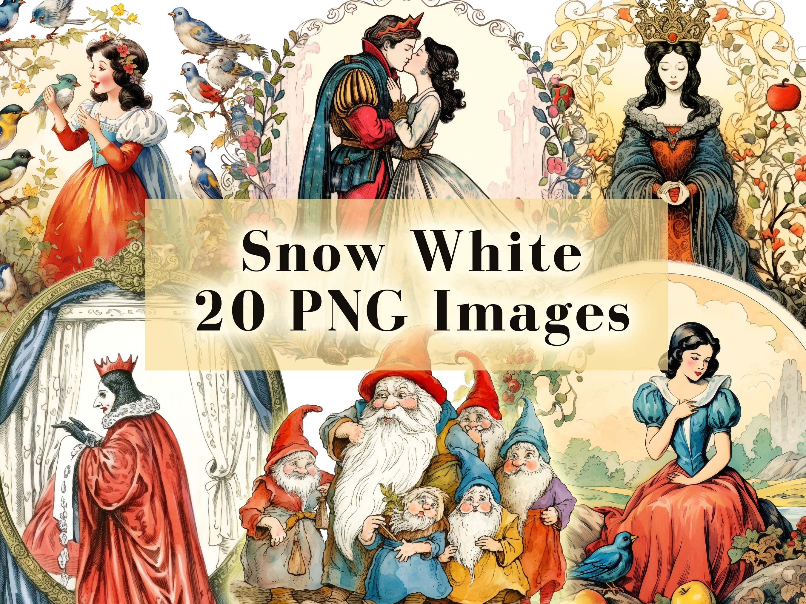 Snow White Clipart Bundle 20 PNG Graphics, Seven Dwarves PNG, Digital ...