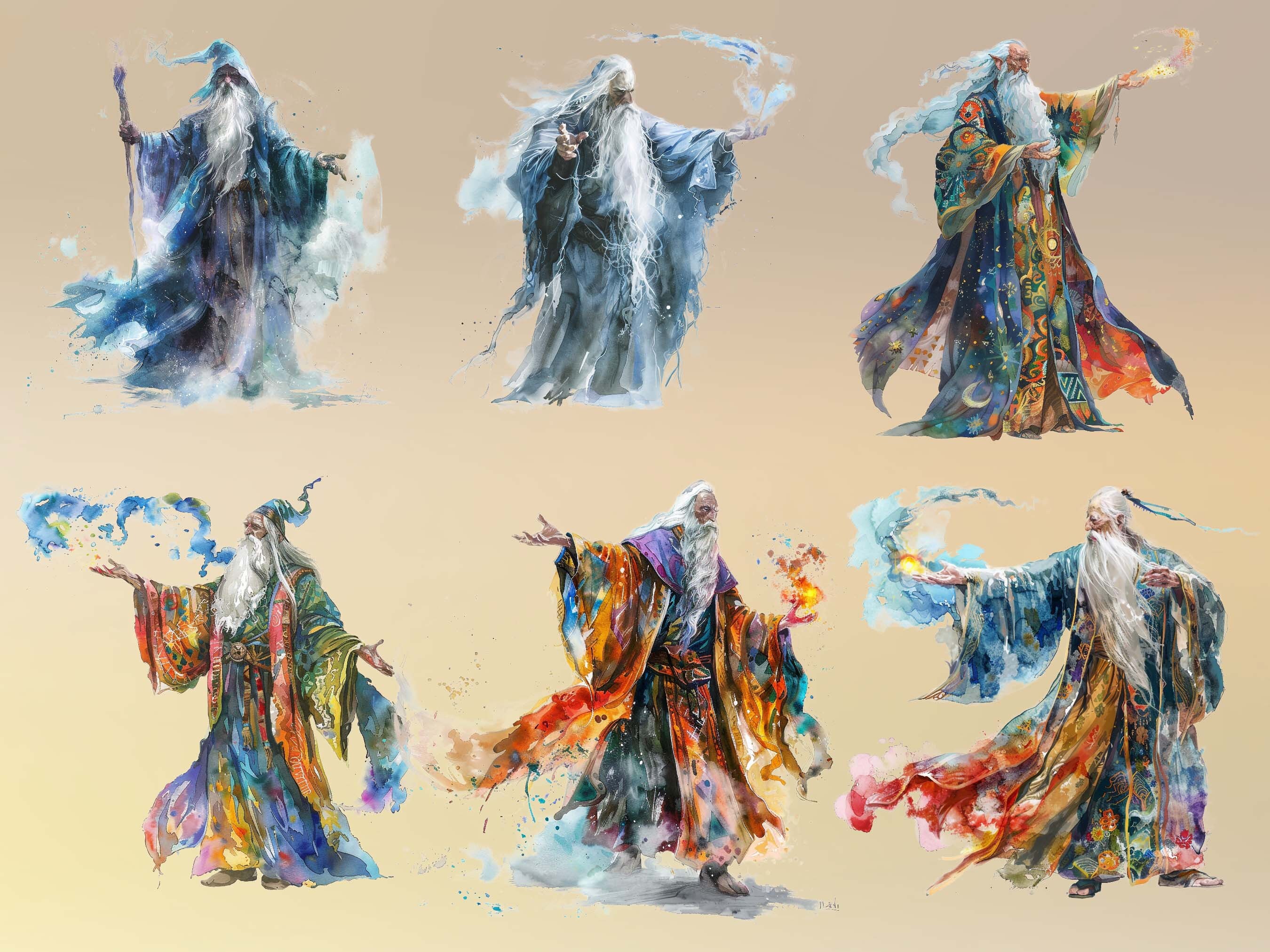 D&D Wizard Clipart 20 PNG Fantasy Illustrations, Retro Wizard PNG ...
