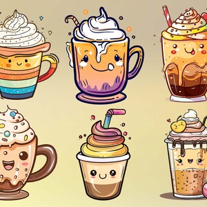 Coffee Kawaii Clipart Bundle - 20 Cute Coffee PNG Clip Art, Coffee ...
