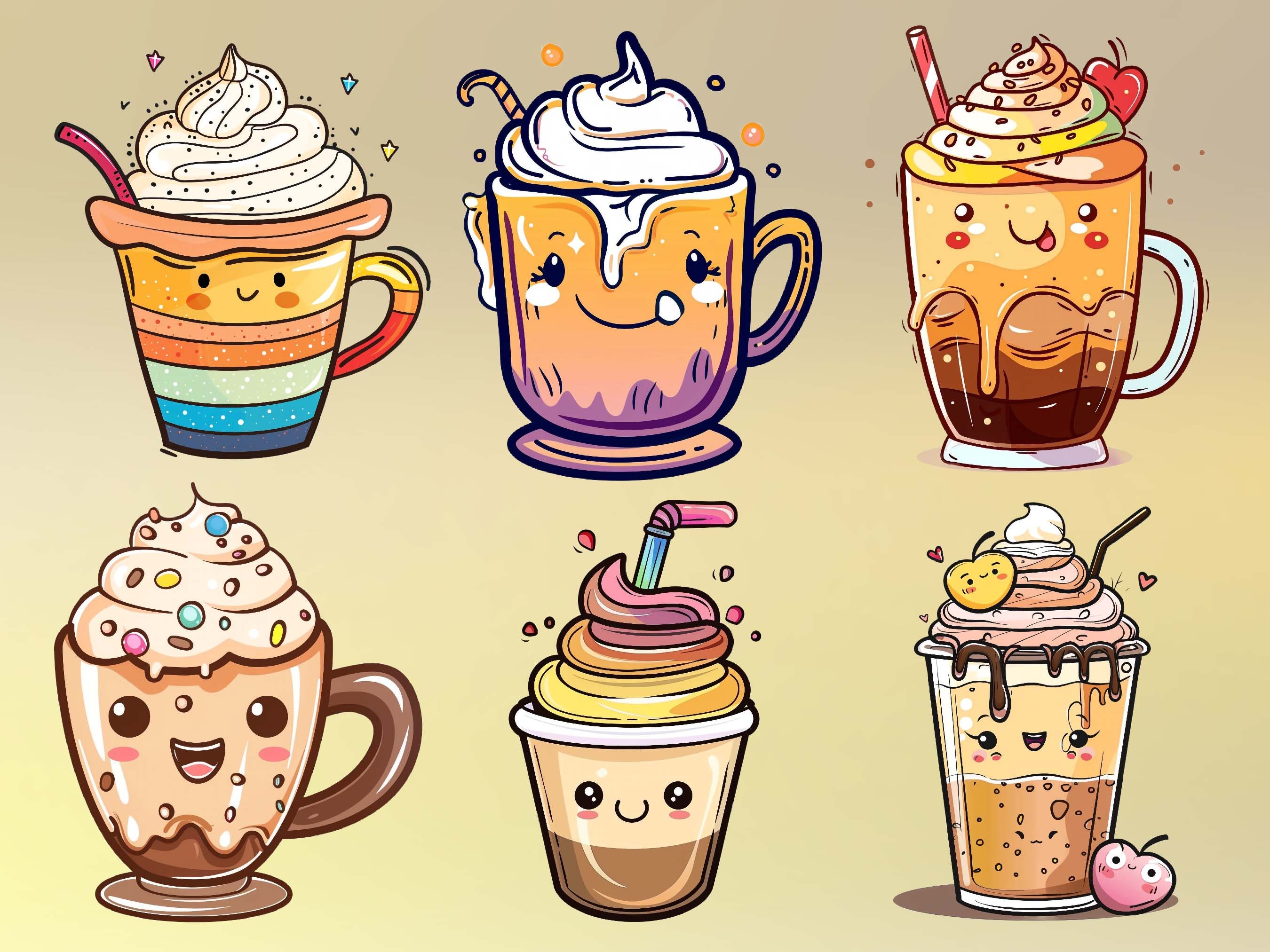 Coffee Kawaii Clipart Bundle - 20 Cute Coffee PNG Clip Art, Coffee ...