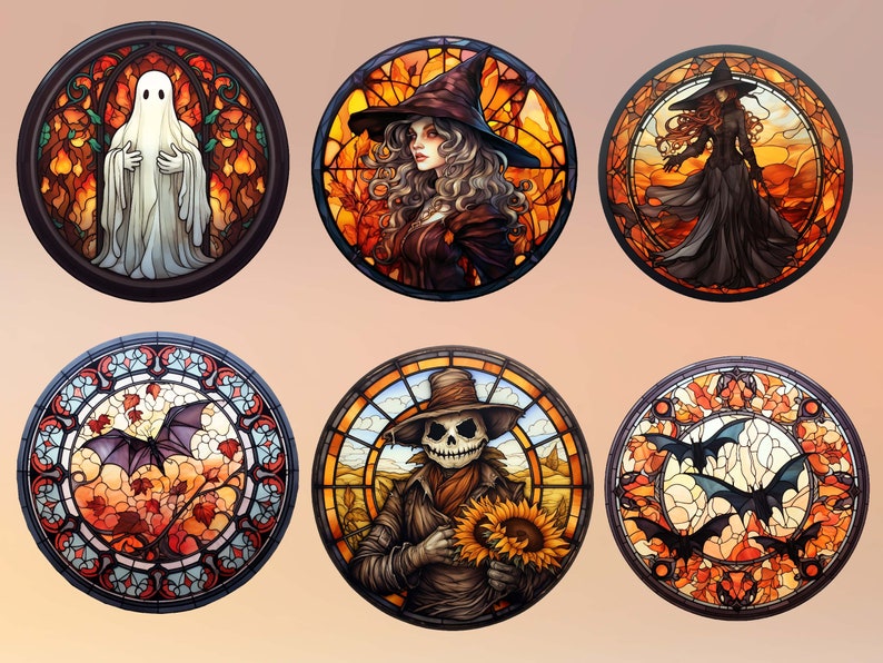 Halloween Stained Glass Clipart Designs - 20 PNG Clip Art Bundle Gothic ...