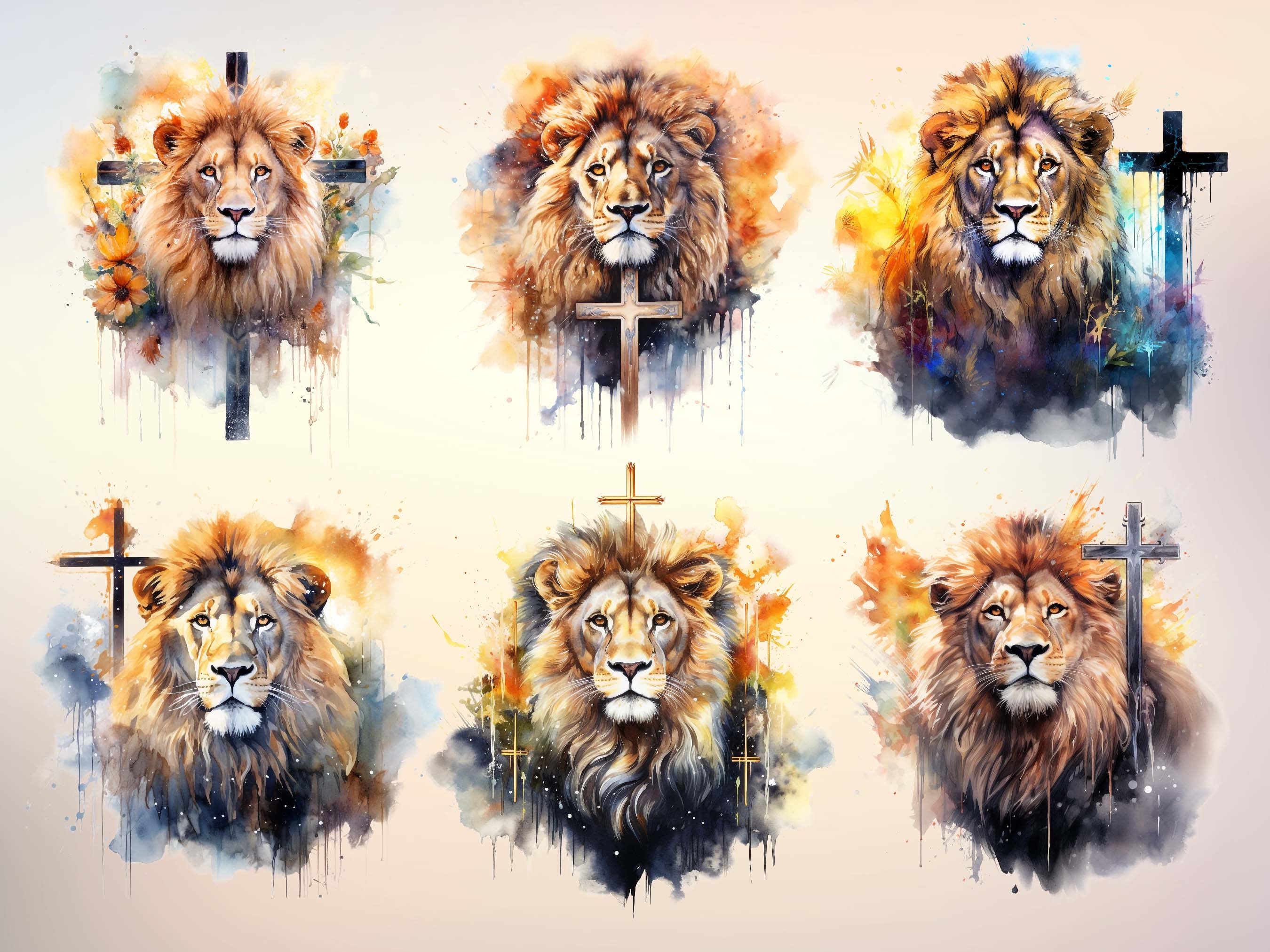 Watercolor Lion PNG Designs for Sublimation, 20 Christian PNG Bundle ...