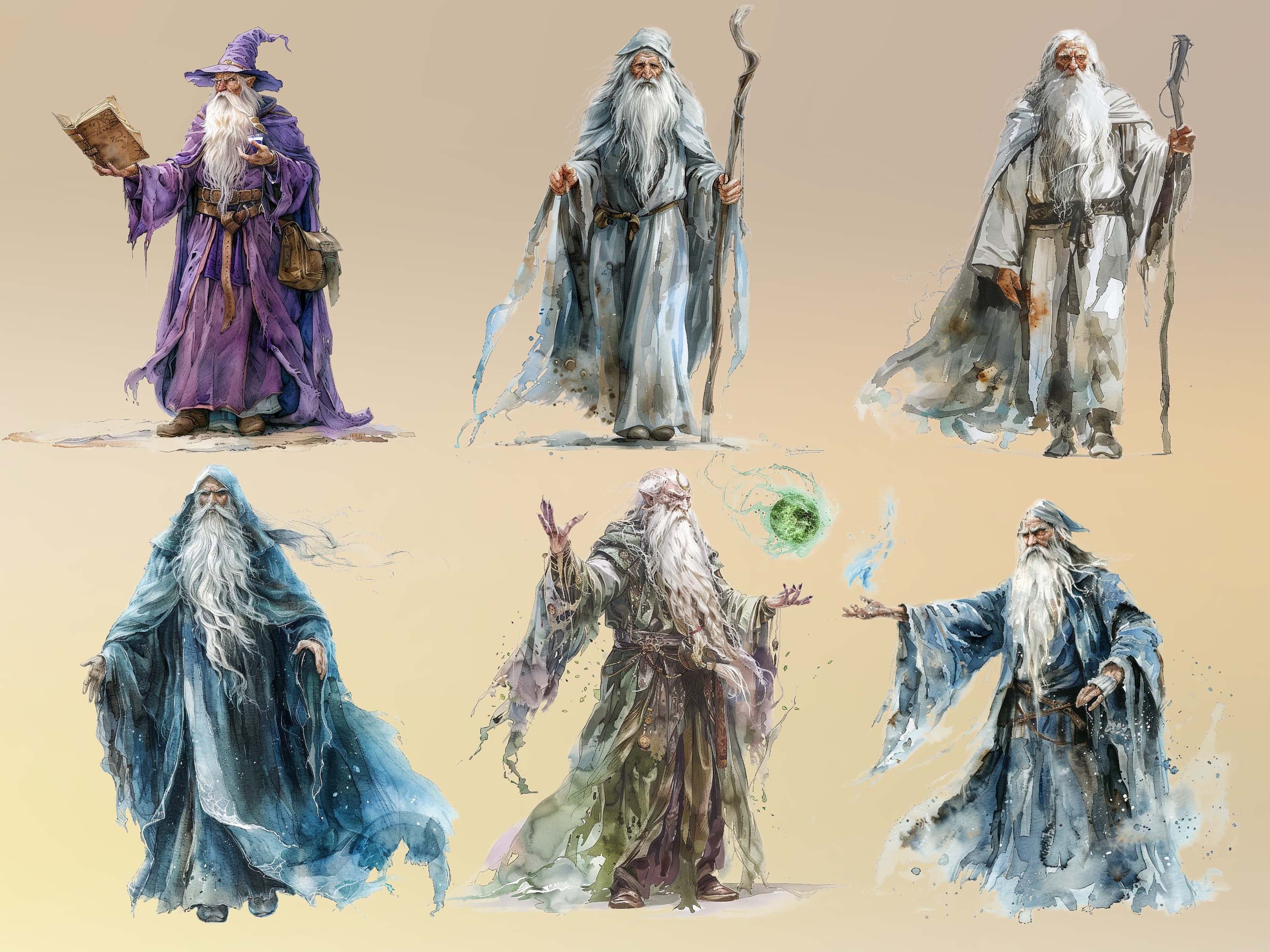 D&D Wizard Clipart 20 PNG Fantasy Illustrations, Retro Wizard PNG ...