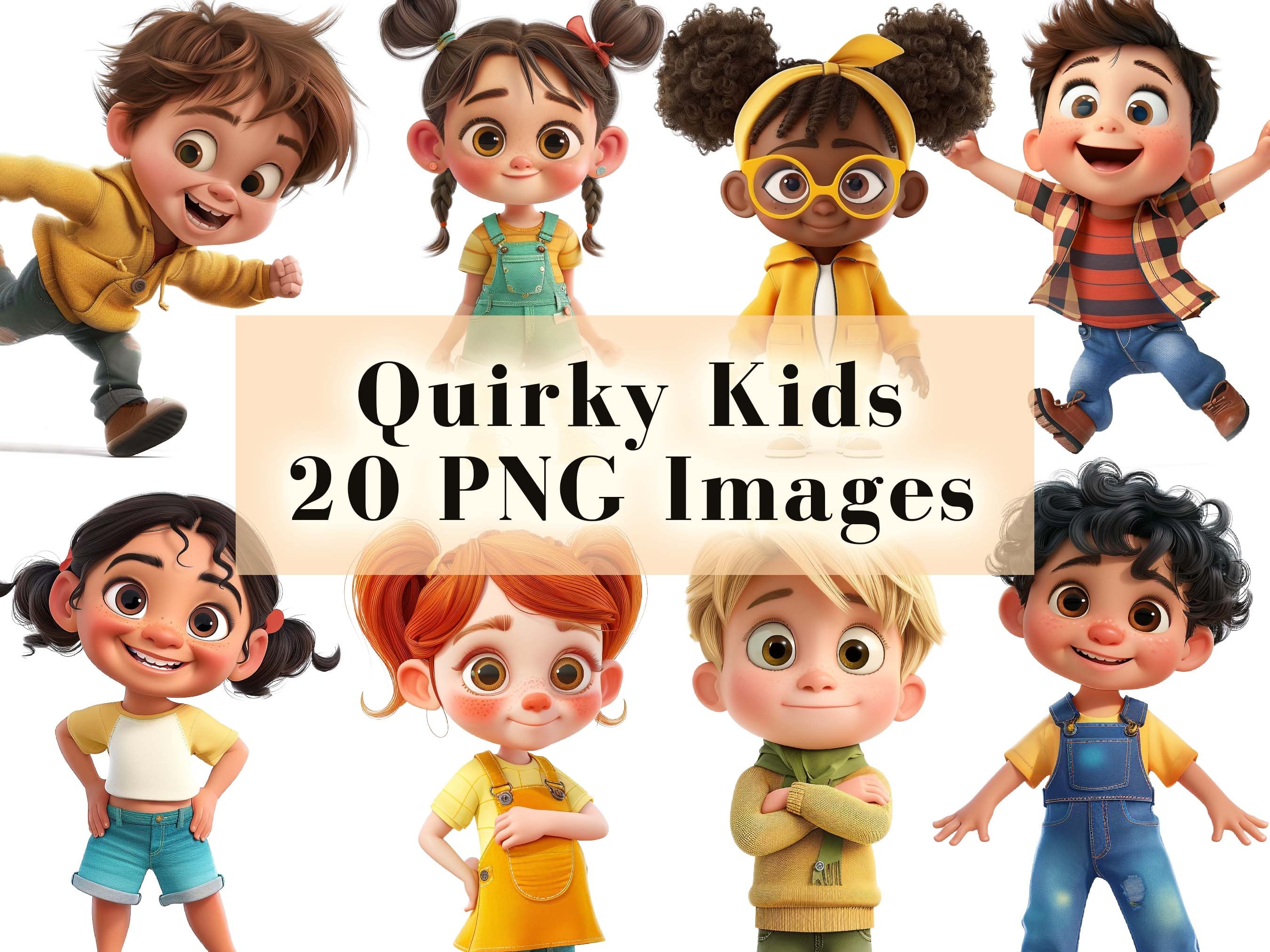 Quirky Kids Clipart Bundle 20 PNG, Mixed Media Whimsical Kids Clip Art ...