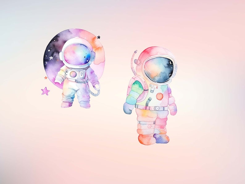 Pastel Outer Space Watercolor Clipart Bundle, 20 Cute Astronaut PNG ...
