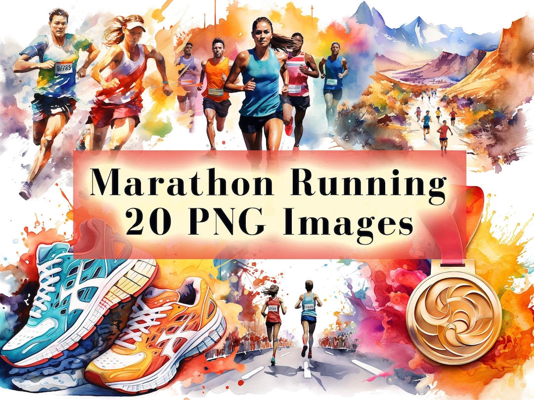 Watercolor Running Clipart Bundle, 20 Marathon Clipart PNG, Sports PNG ...