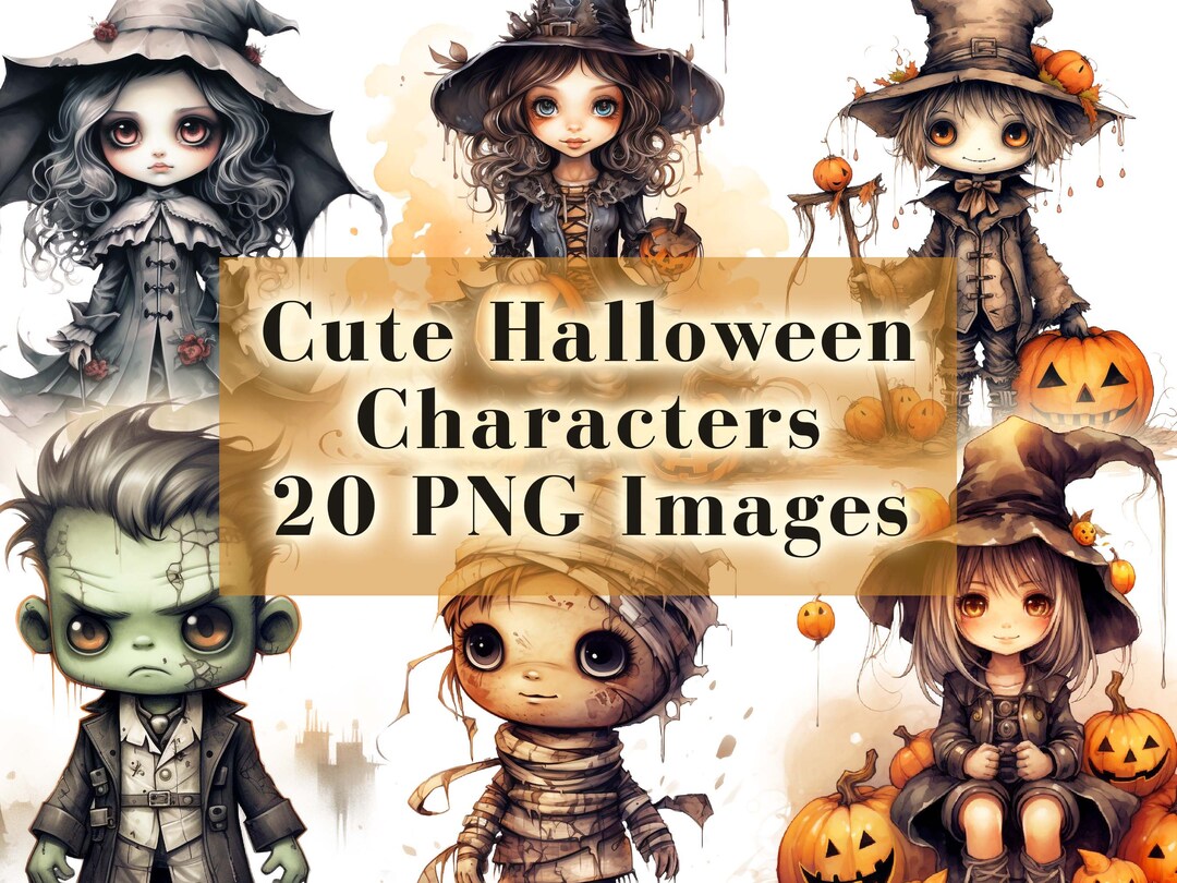 Cute Halloween Characters Clipart – PNG Bundle, Spooky Graphics ...