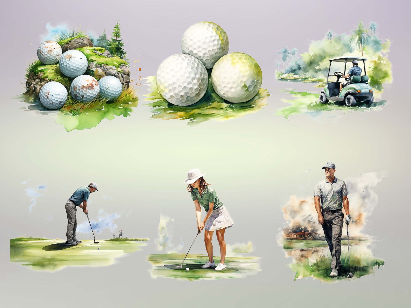 Watercolor Golf Clipart Golf Club PNG Golfer Graphics Golf Ball Clipart ...