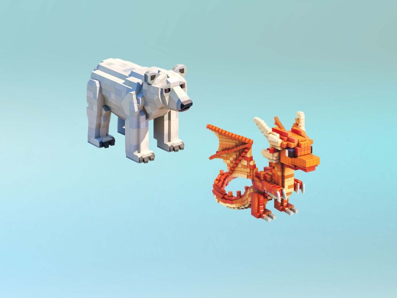 3D Pixelated Animals Clipart Bundle 20 Building Block Style Character ...