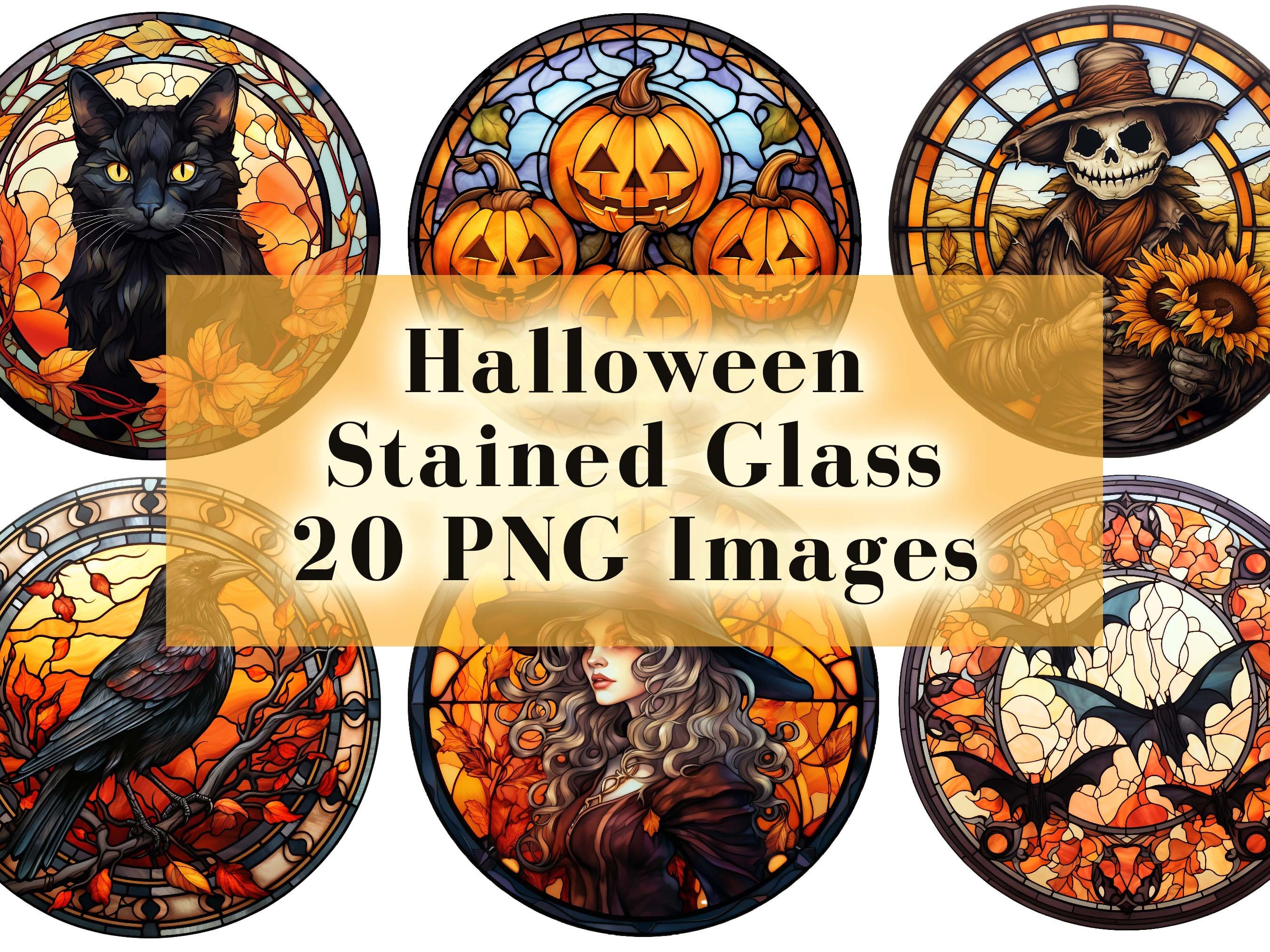 Halloween Stained Glass Clipart Designs 20 PNG Clip Art - Etsy
