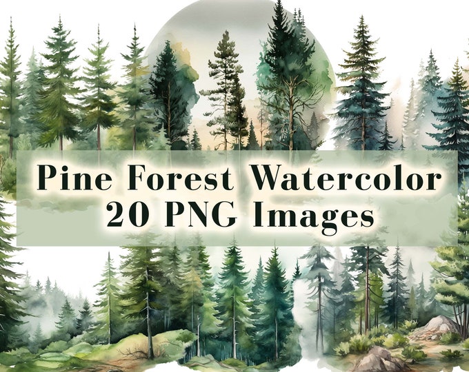 13 Pine Tree Forest Clipart, Watercolor Forest Clip Art, Printable High ...