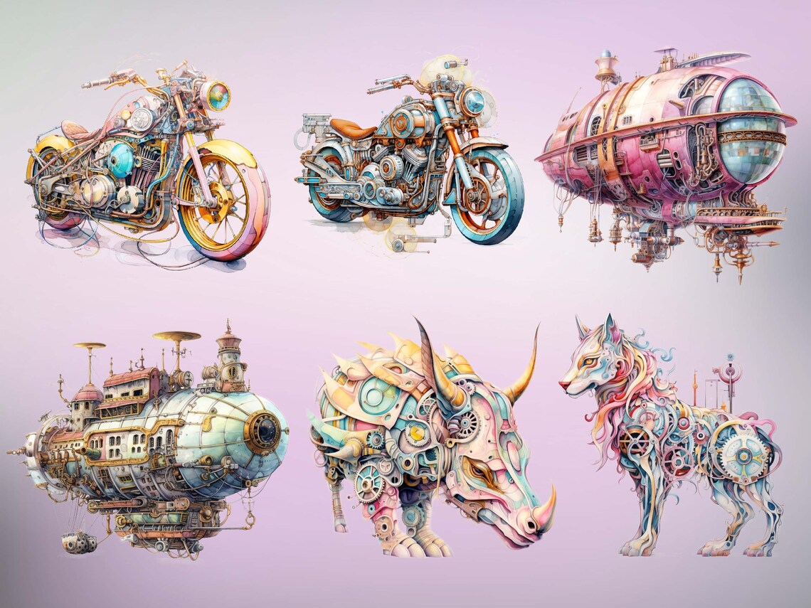 Pastel Steampunk Clipart Bundle 20 PNG Graphics Steampunk - Etsy