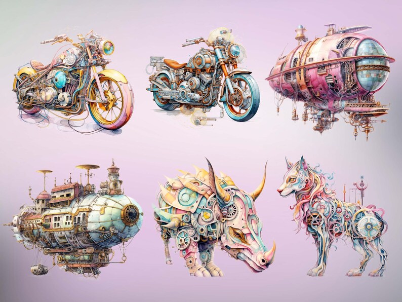 Pastel Steampunk Clipart Bundle 20 PNG Graphics, Steampunk PNG Clip Art ...