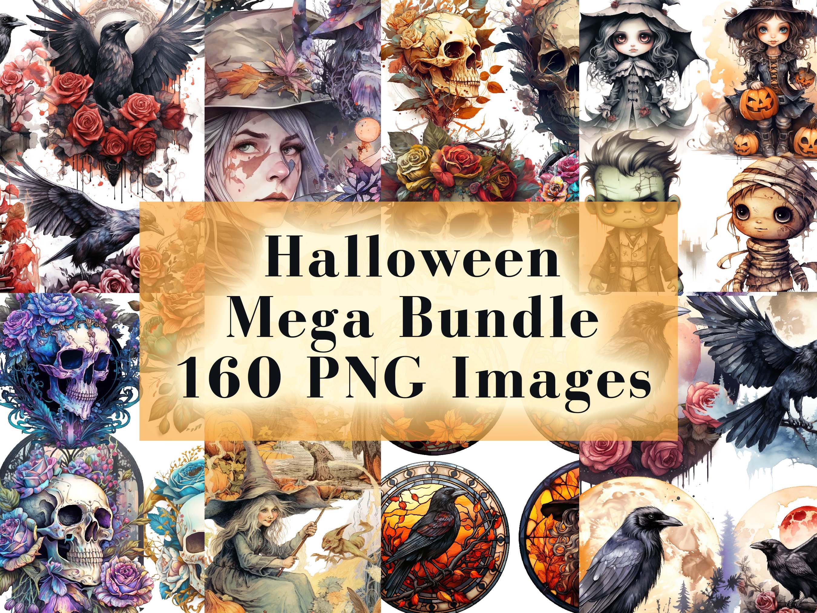 Halloween Clipart Mega Bundle - 160 PNG Halloween Art for Crafts and ...