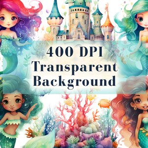 Mermaid Clipart Under the Sea Watercolor Clip Art, 20 Transparent PNG ...