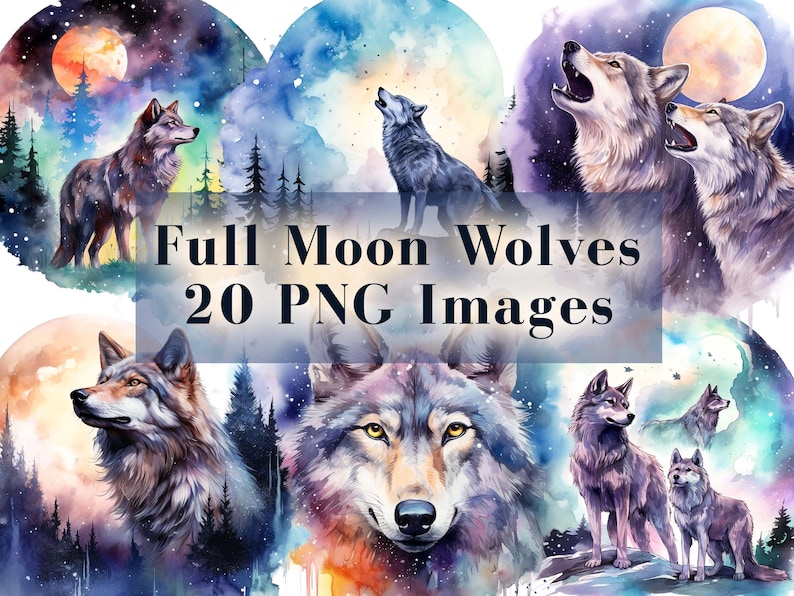 Galaxy Wolf Clipart Bundle 20 PNG Full Moon Wolves Graphics ...