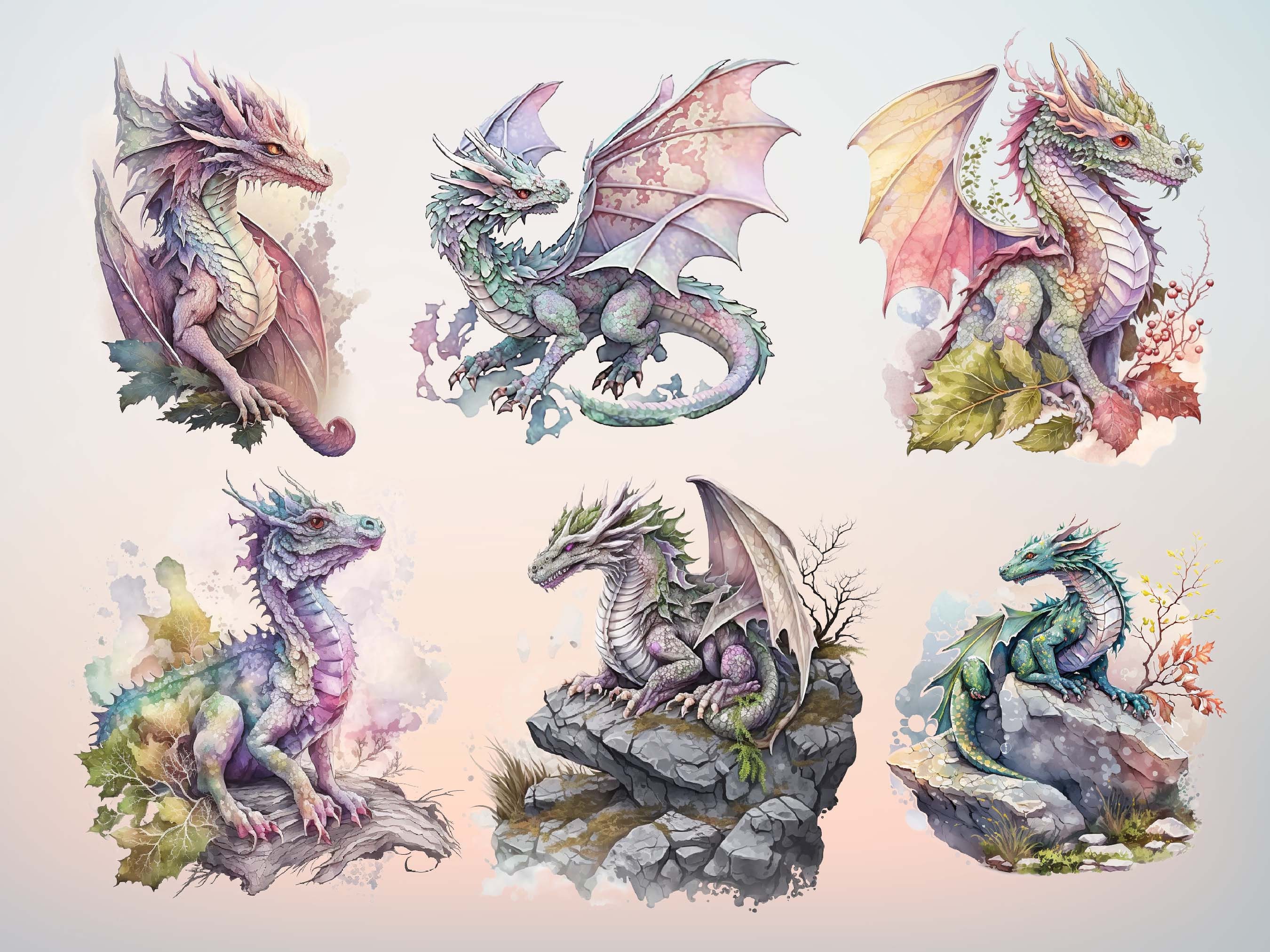 Mystical Dragons Watercolor Clipart Bundle - 20 Magical Fairytale ...