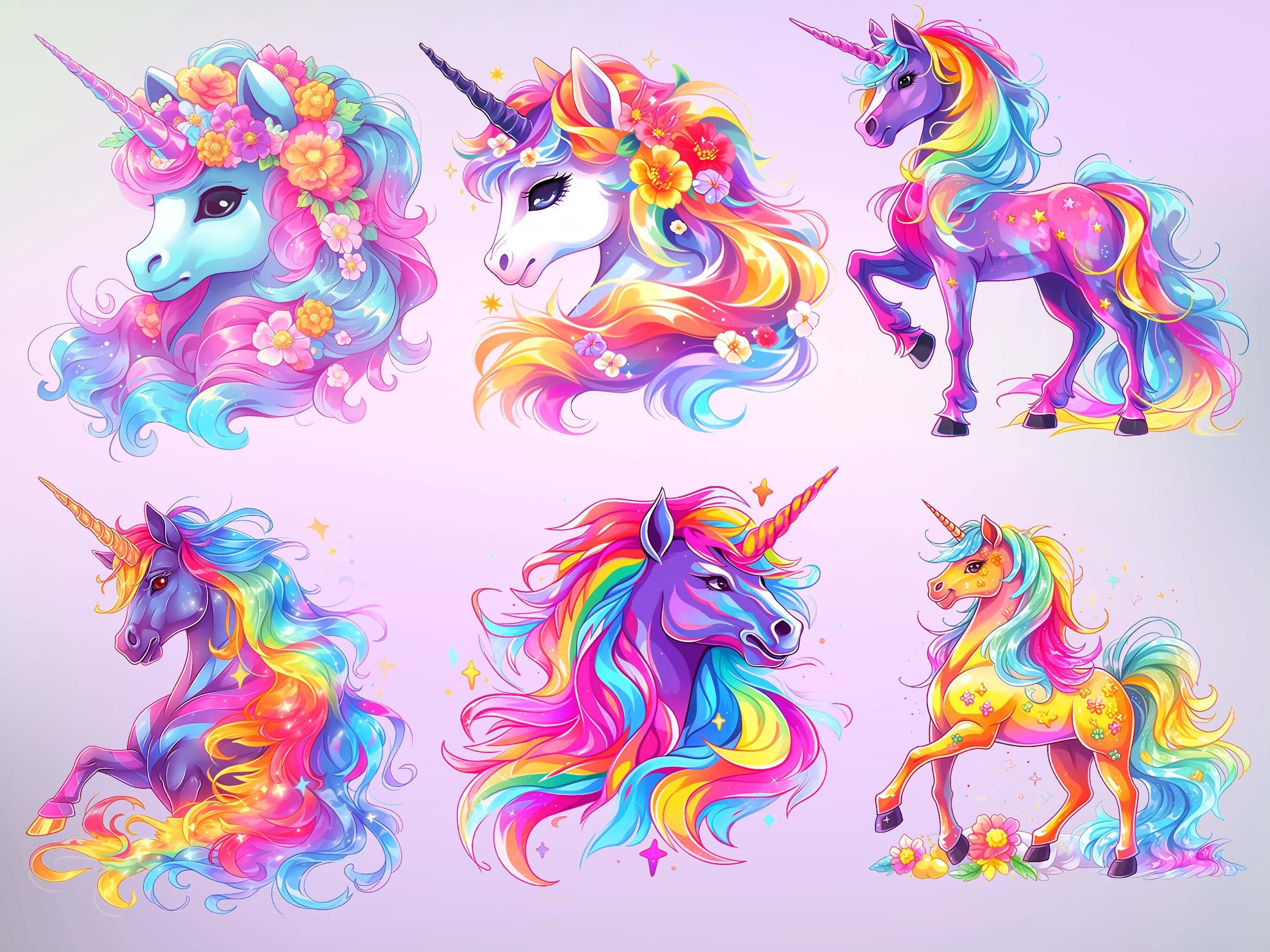 90's Neon Unicorns Clipart Bundle 20 PNG Graphics, Retro Unicorn PNG ...