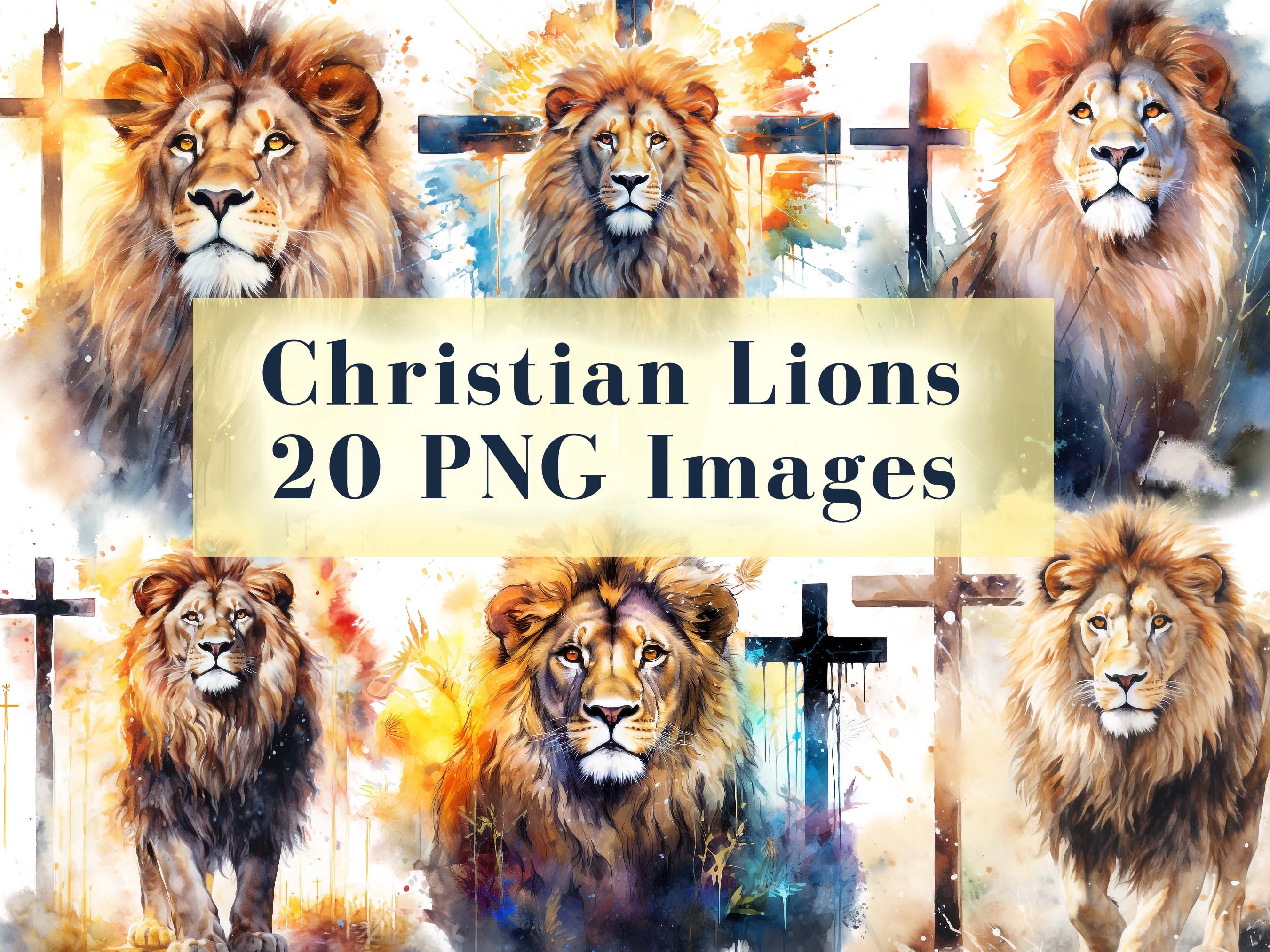 Watercolor Lion PNG Designs for Sublimation, 20 Christian PNG Bundle ...