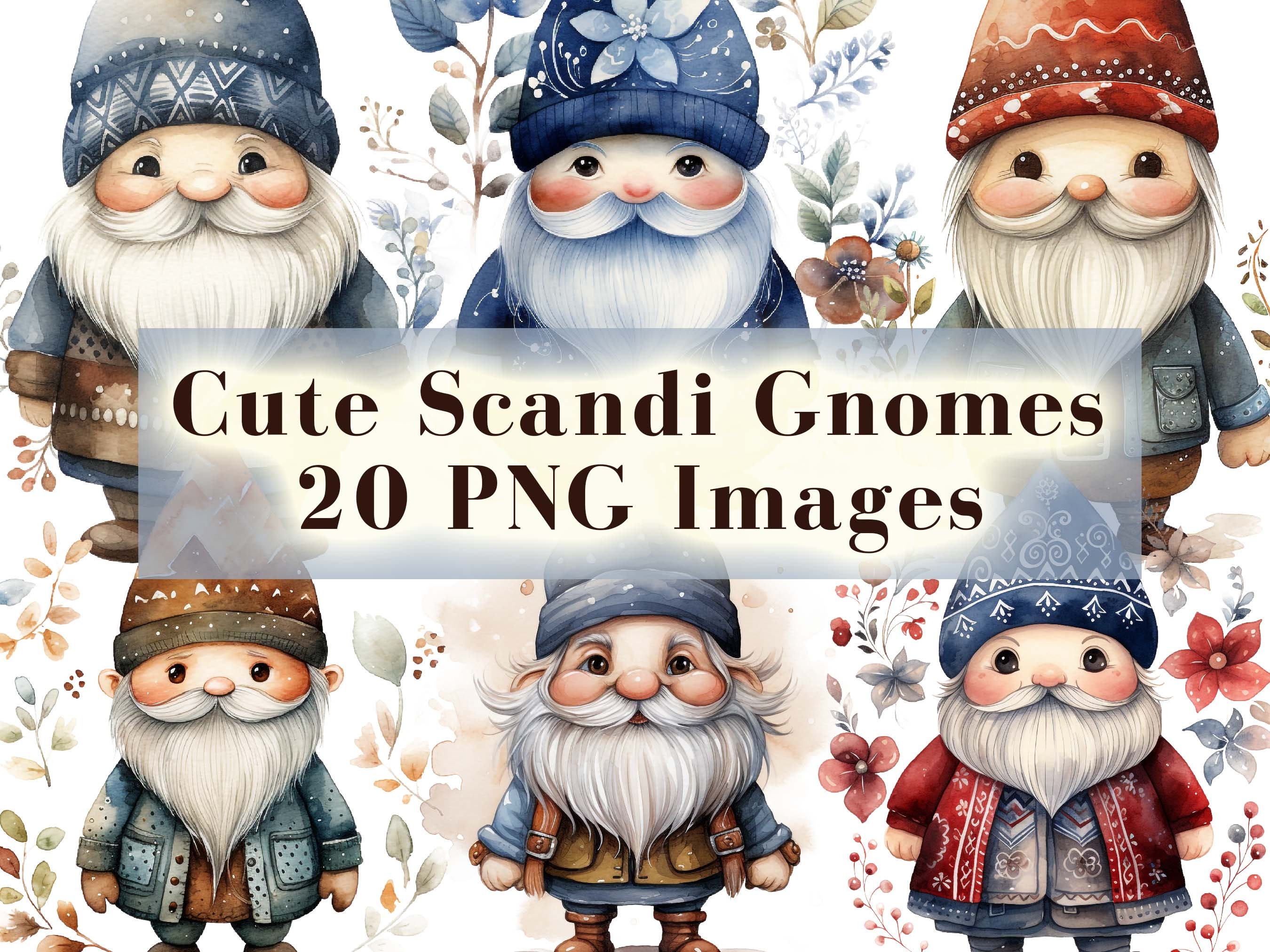 Watercolor Scandi Gnomes Clipart Bundle, 20 PNG Cute Gnome Graphics ...
