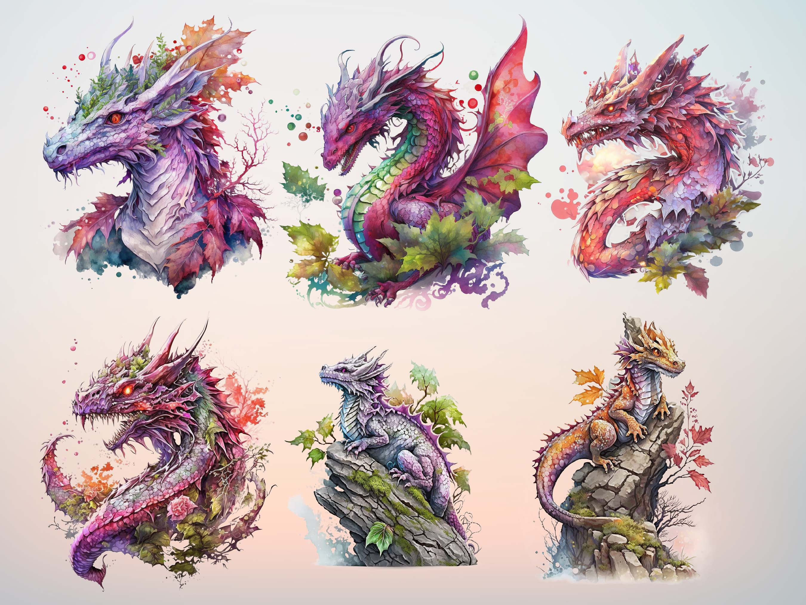 Mystical Dragons Watercolor Clipart Bundle - 20 Magical Fairytale ...