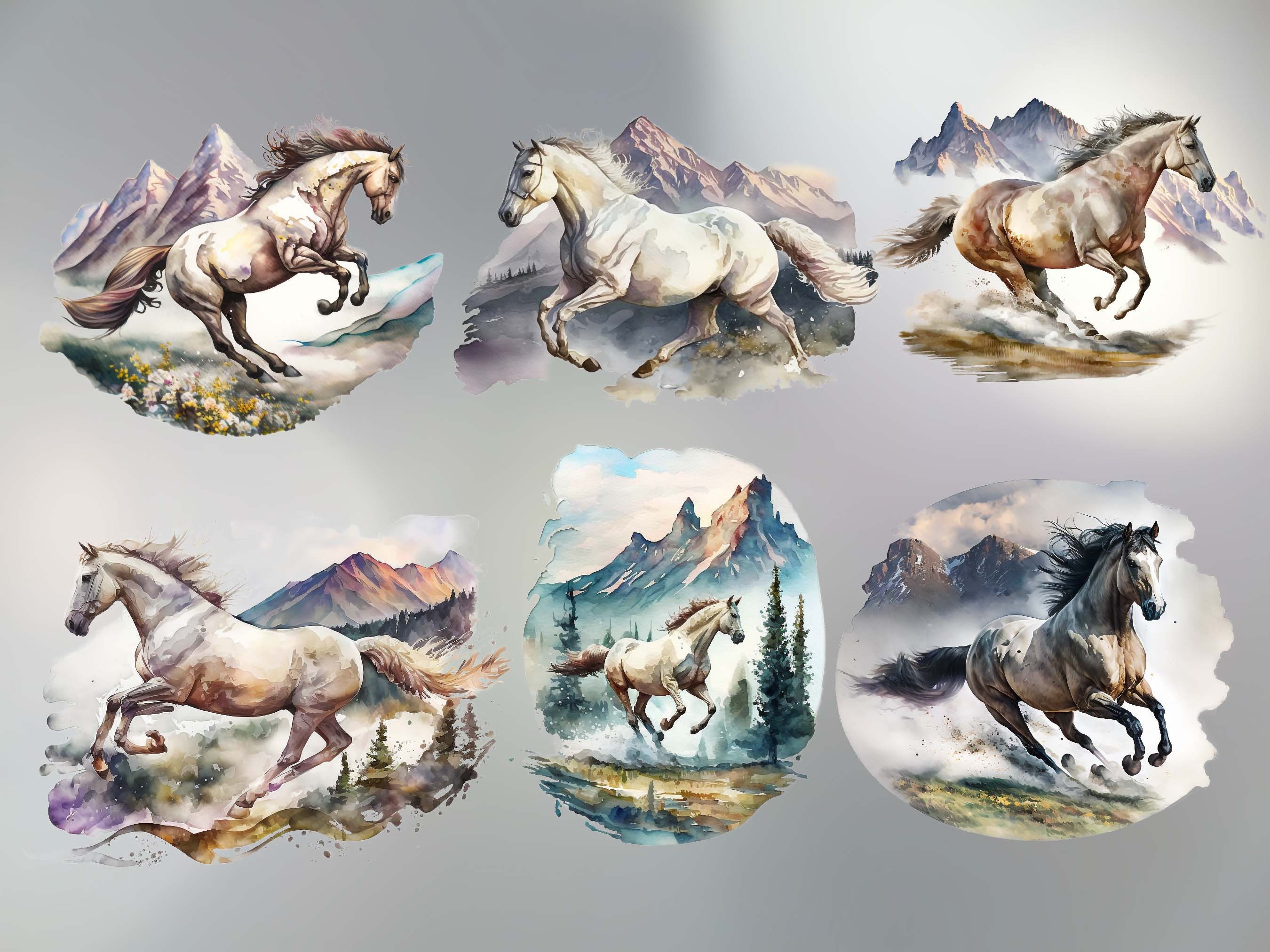 Watercolor Horses Clipart - 20 Majestic Horse Illustrations, Fantasy ...
