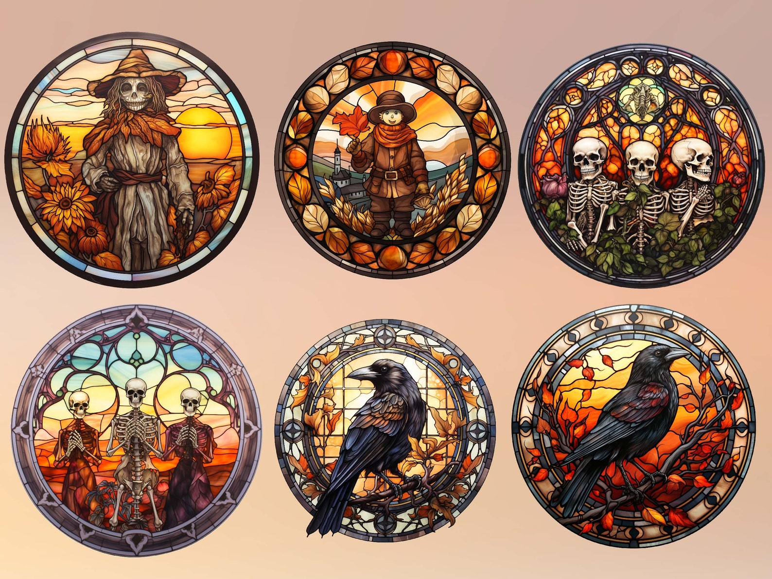 Halloween Stained Glass Clipart Designs - 20 PNG Clip Art Bundle Gothic ...