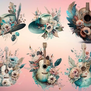 Watercolor Western Boho Clipart Bundle PNG | Cowgirl Hat Cactus Boots ...