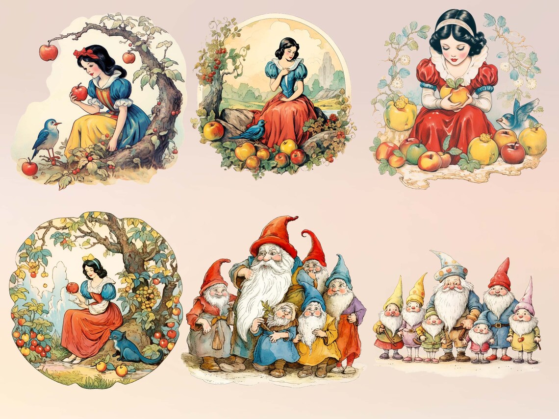 Snow White Clipart Bundle 20 PNG Graphics, Seven Dwarves PNG, Digital ...