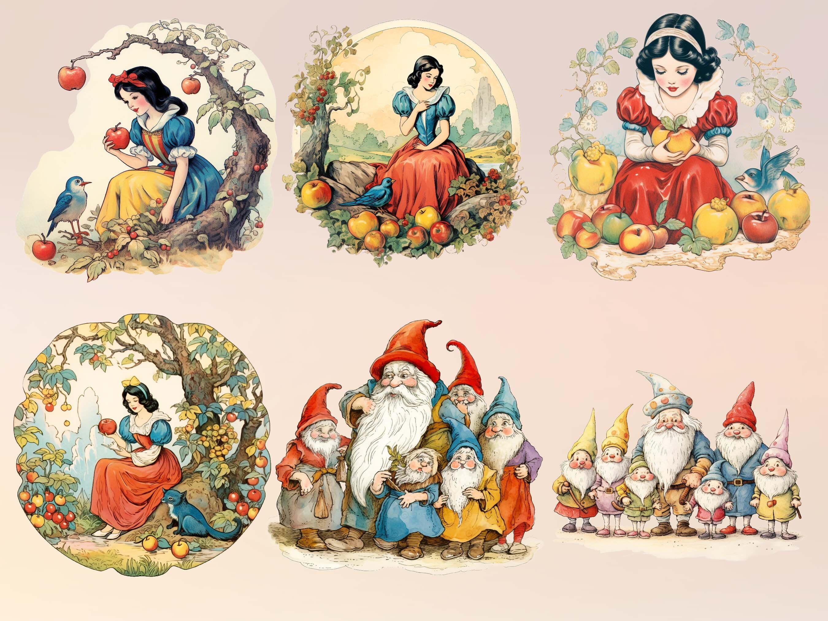 Snow White Clipart Bundle 20 PNG Graphics, Seven Dwarves PNG, Digital ...