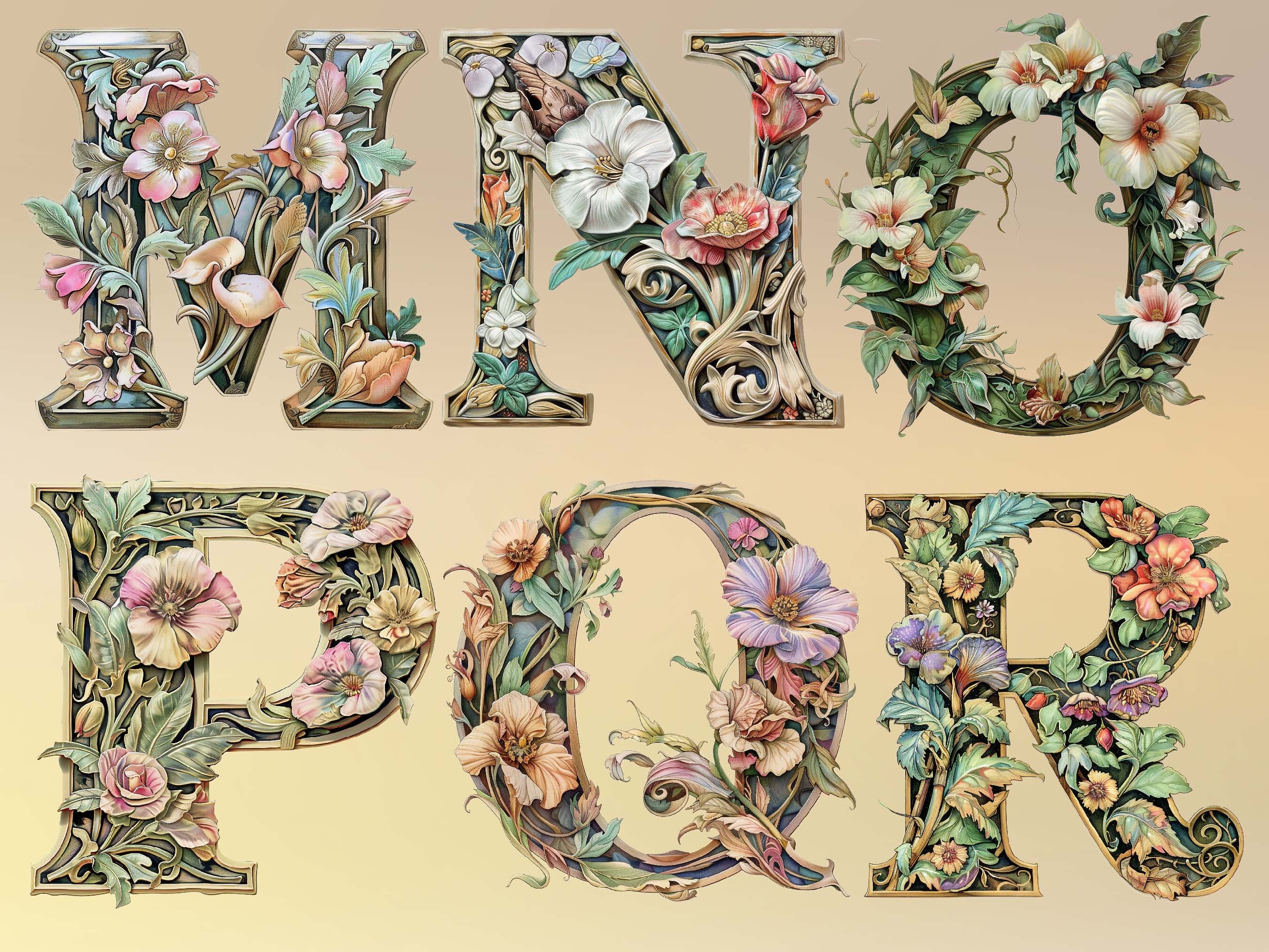 Floral Alphabet Collection Clipart 26 Transparent PNG Bundle, Alphabet ...