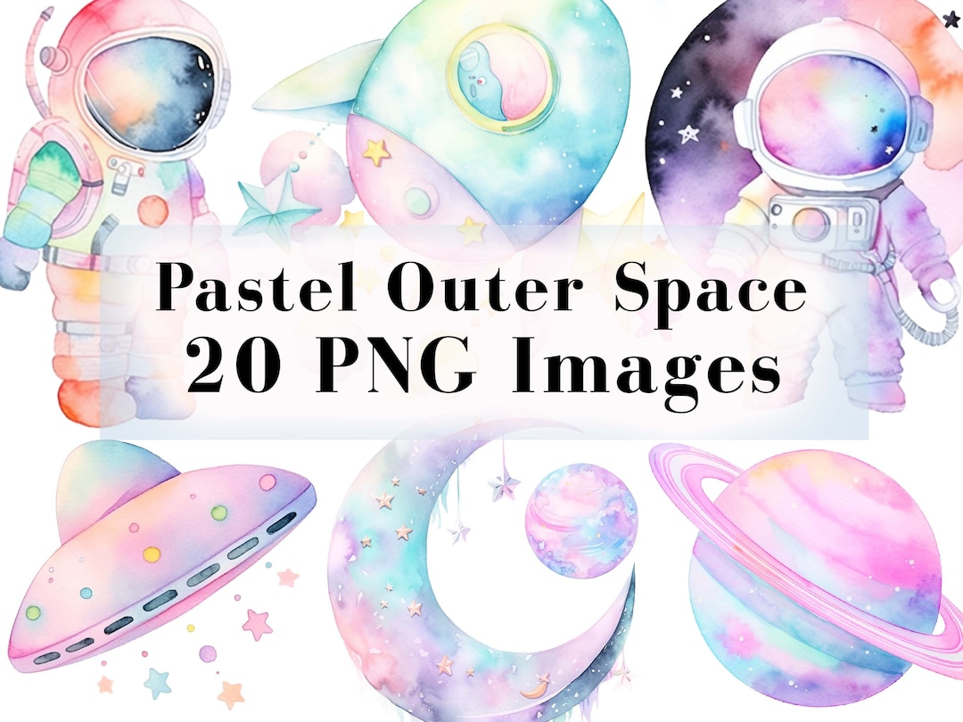 Pastel Outer Space Watercolor Clipart Bundle, 20 Cute Astronaut PNG ...