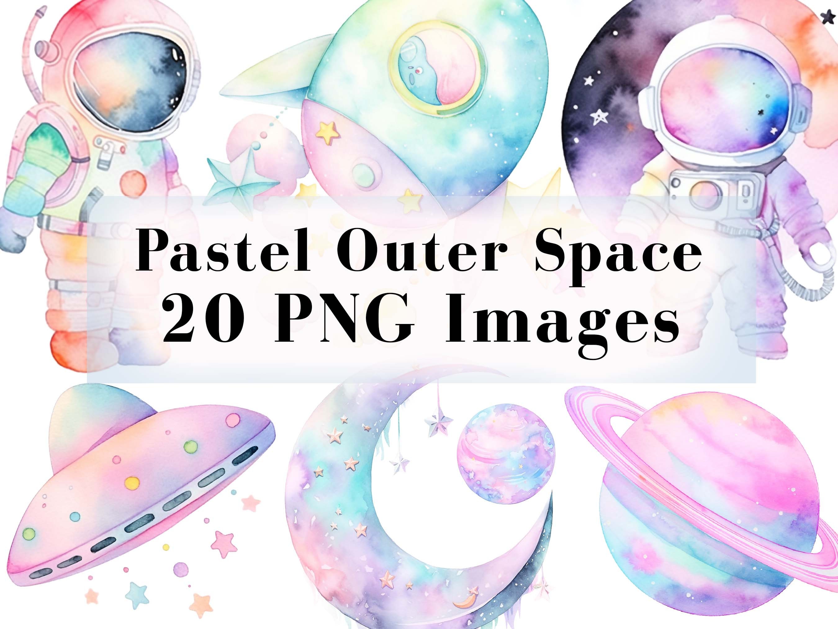 Pastel Outer Space Watercolor Clipart Bundle, 20 Cute Astronaut PNG ...