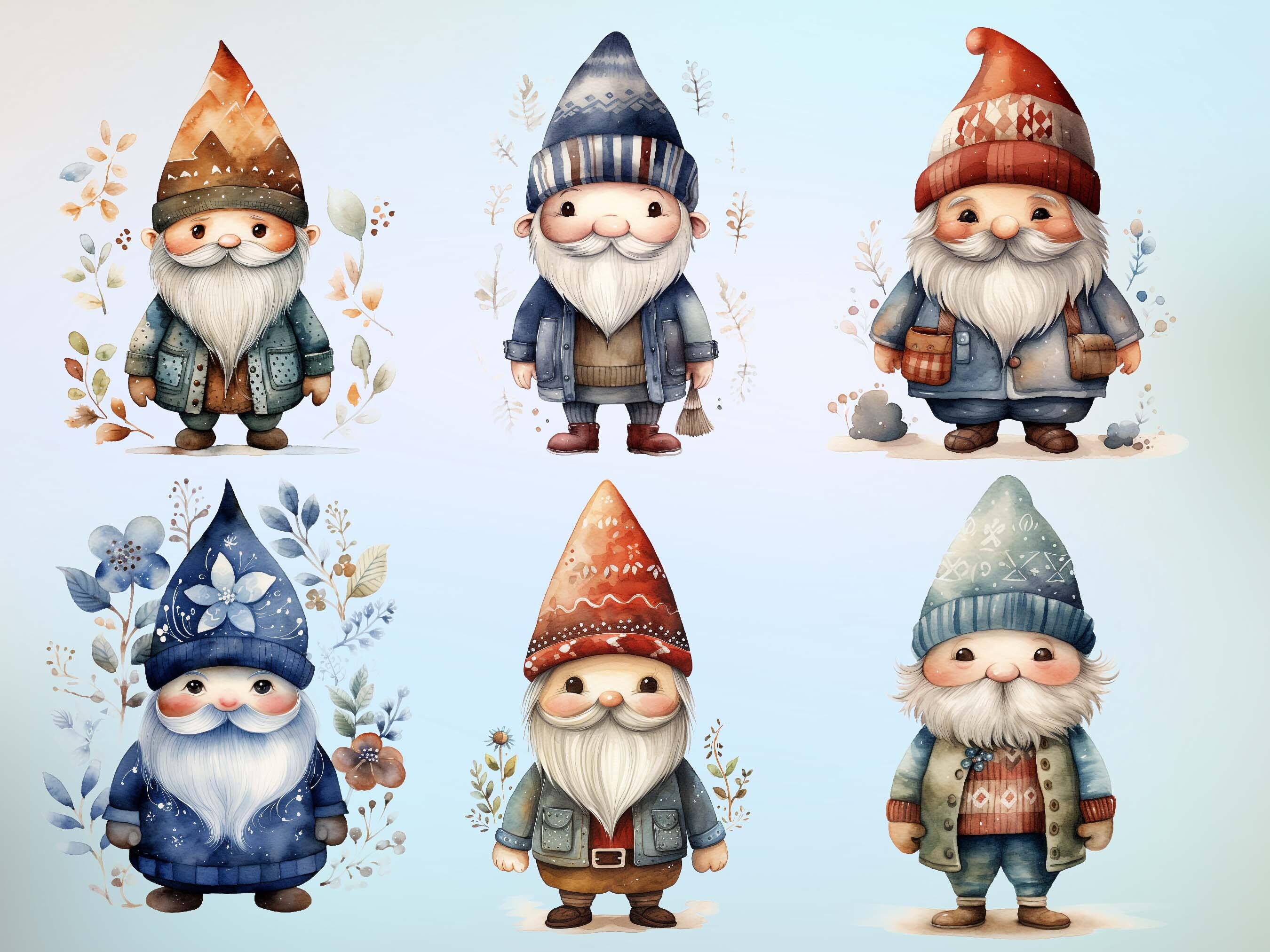 Watercolor Scandi Gnomes Clipart Bundle, 20 PNG Cute Gnome Graphics ...