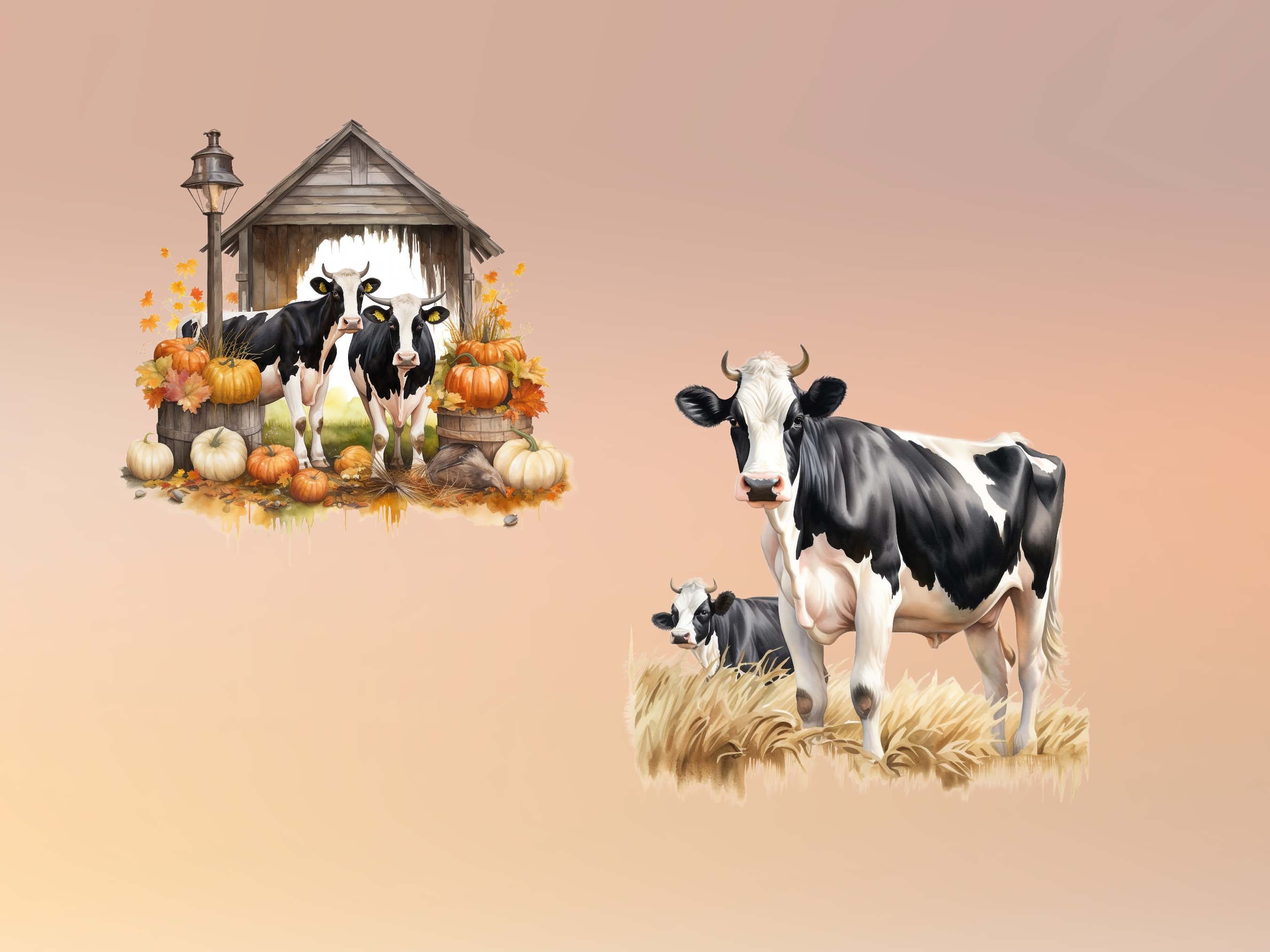 Fall Farmhouse Clipart Bundle - 20 Watercolor PNG - Barnyard Animal ...