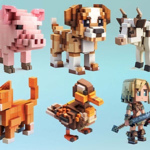 3D Pixelated Animals Clipart Bundle - 20 Building Block Style Character ...