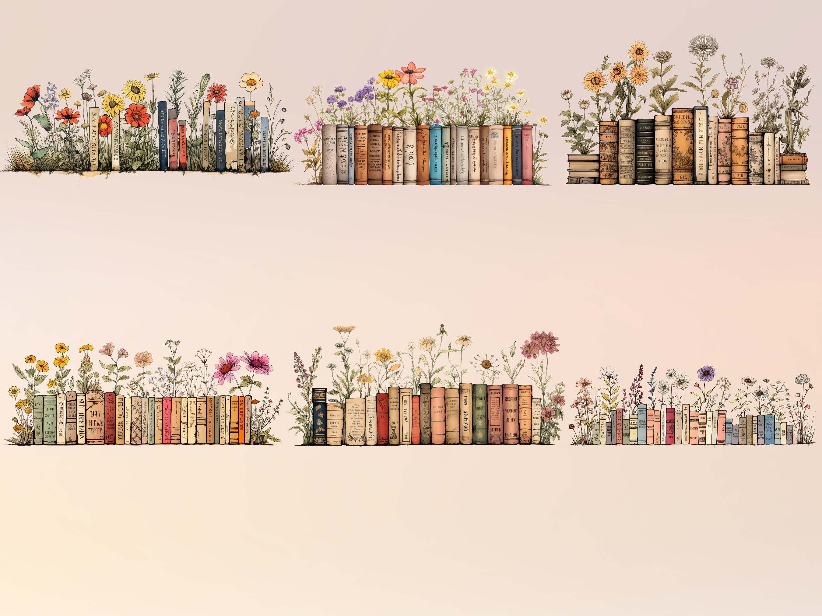 Wildflower Book Border Clipart, Minimalist Floral Watercolor 20 PNG ...