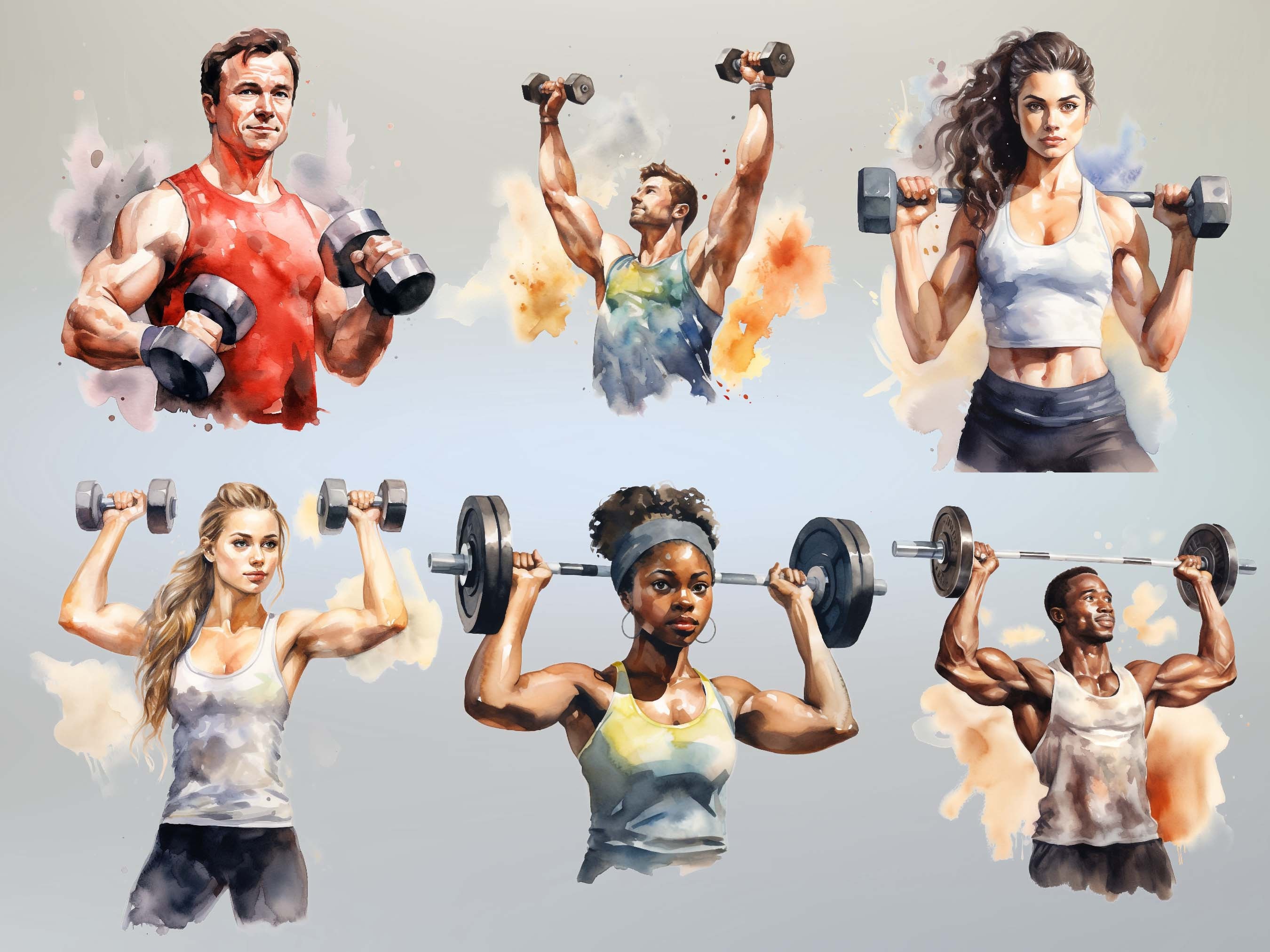 Watercolor Workout PNG Bundle, 20 Fitness Clipart PNG, Sports PNG ...