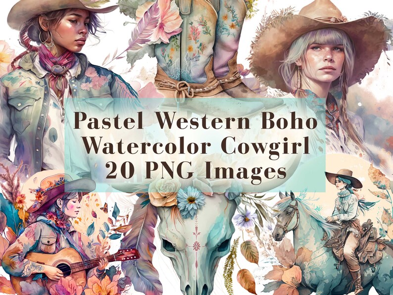 Watercolor Western Boho Clipart Mega Bundle 100 PNG Graphics, Bohemian ...