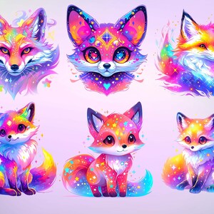 90's Neon Foxes Clipart Bundle 20 PNG Graphics, Neon Fox, Baby Fox PNG ...