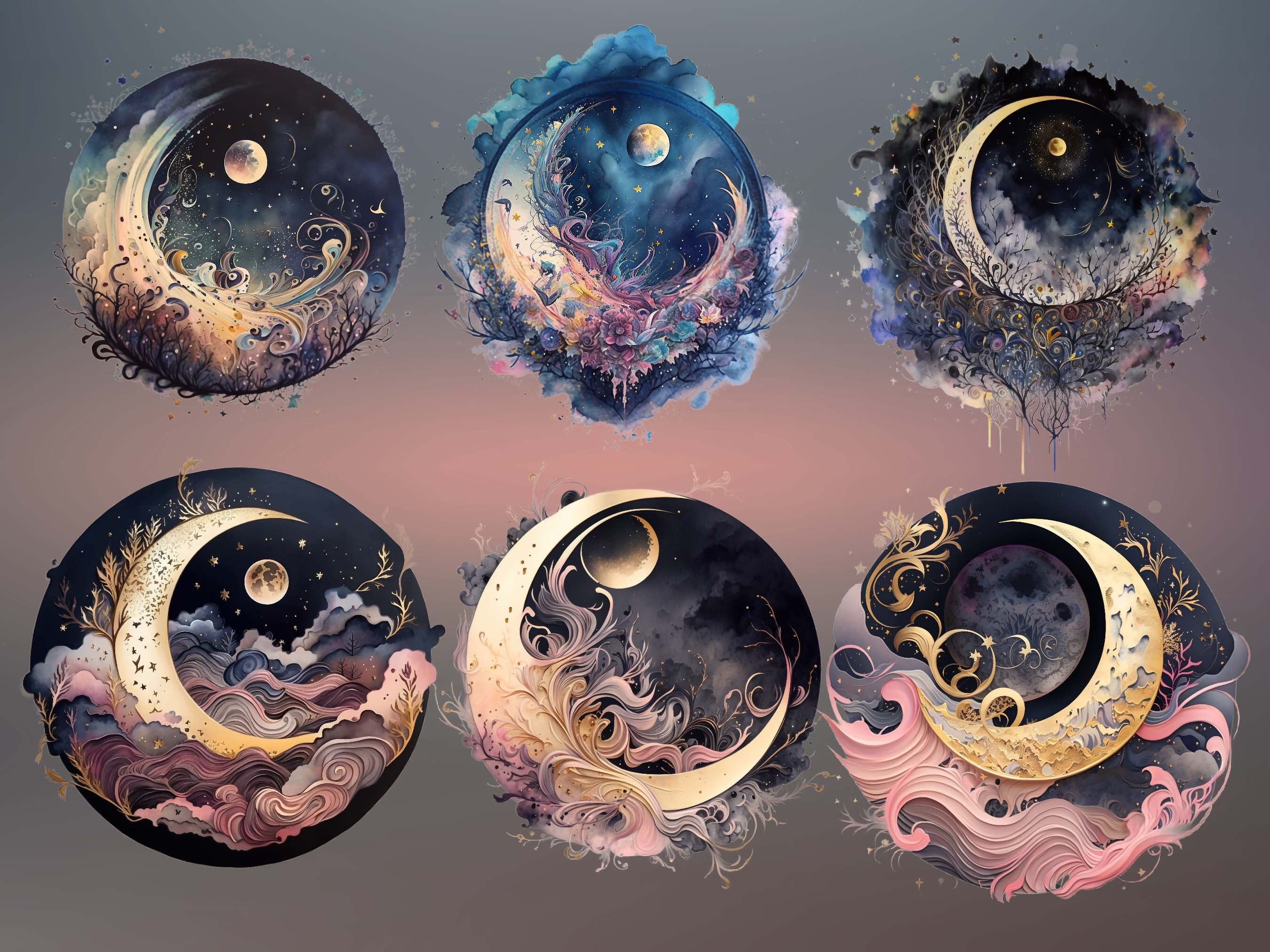 Dreamy Moonphase Clipart Bundle - 20 PNG Images of Moon Phase ...