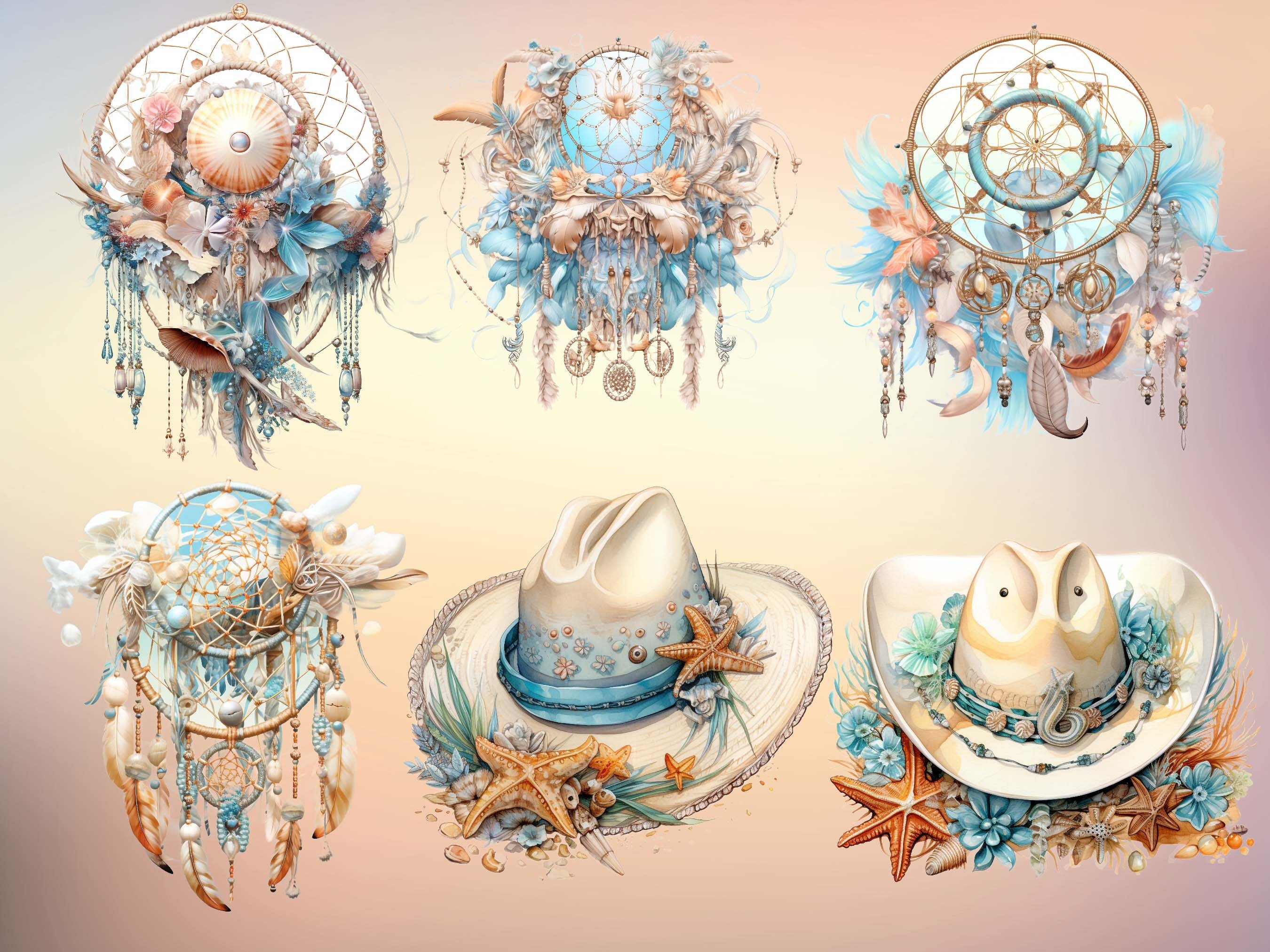 Watercolor Coastal Cowgirl Clip Art Bundle - 20 PNG Graphics, Disco ...