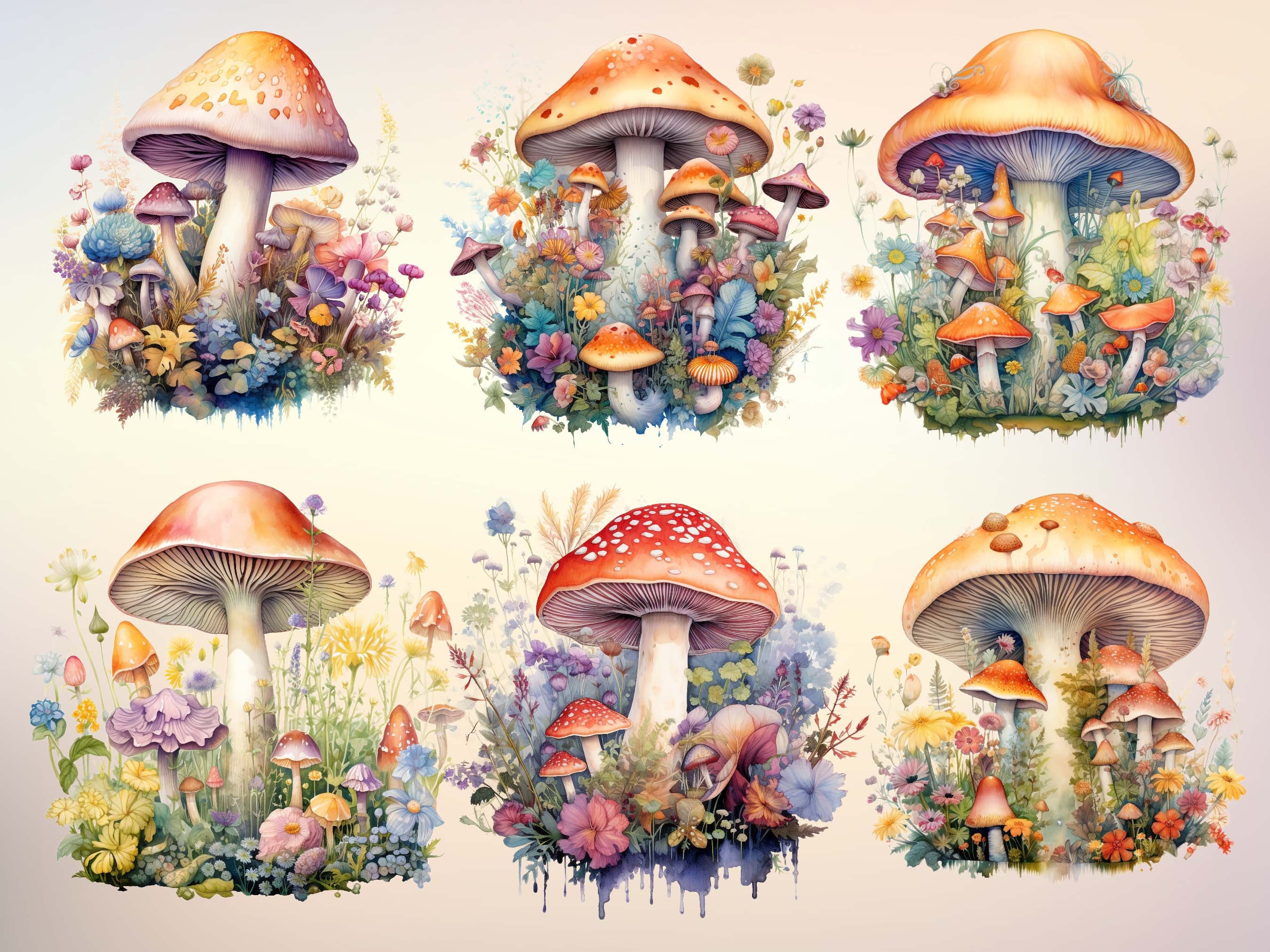 Watercolor Mushrooms Clipart Bundle 20 Mystical Fantasy Toadstool PNG ...