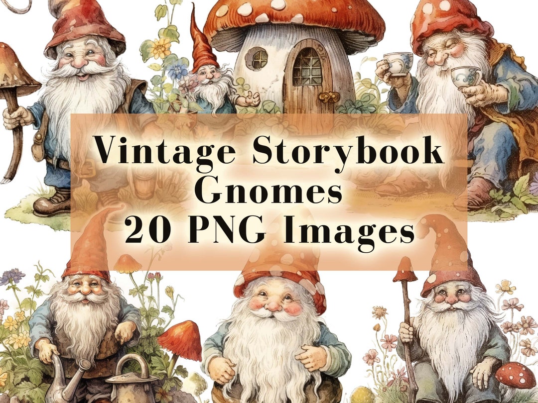 Vintage Storybook Gnome Clipart Bundle, 20 Cute Gnomes PNG, Magical ...